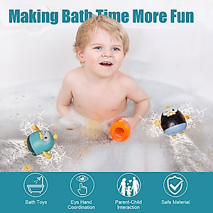 Bath Toys Storage with 2 Pack Cute Swimming Duck Baby Bath Toys for Toddlers 1-3, Baby Bath Toy Organizer with 3 Suction Cups & 3 Adhesive Hooks, Toddler Bath Toys, Wind Up Bathtub Toys for Boy Girl
