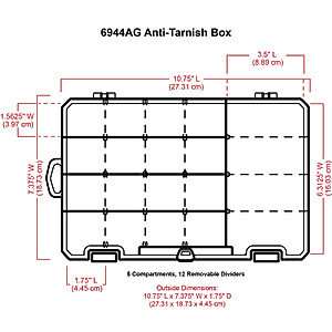 ArtBin 6944AG Medium Anti-Tarnish Box with Removable Dividers, Jewelry & Craft Organizer, [1] Plastic Storage Case with Anti-Tarnish Technology, Clear with Aqua Accents