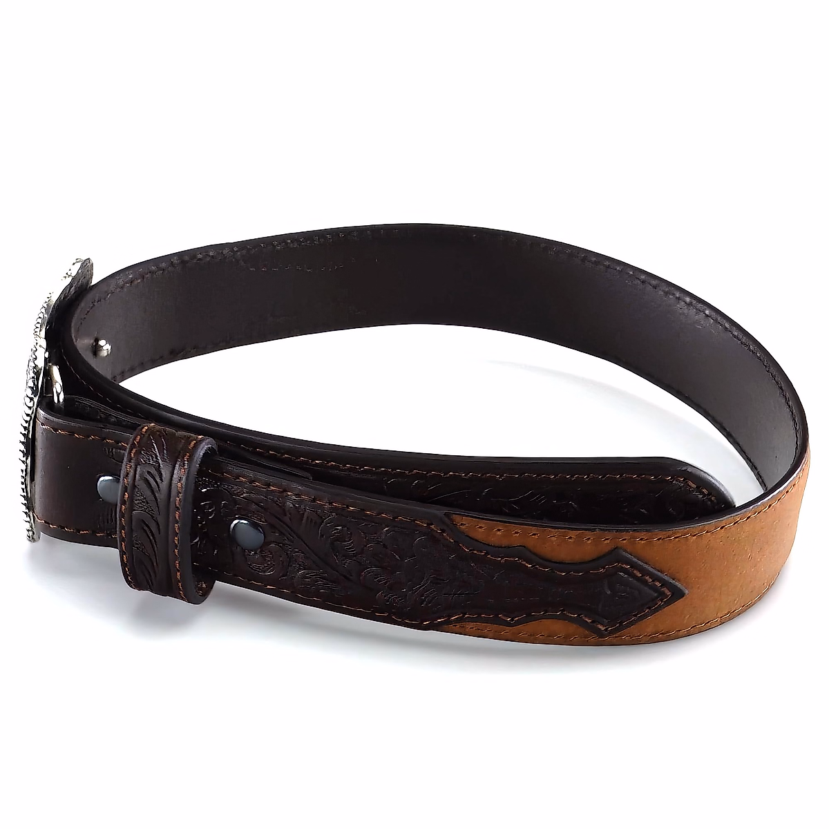ARIAT Youth Boys Western Distressed Leather Floral Accented Belt, Brown, 26