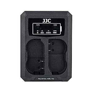 JJC EN-EL15 Battery Charger USB Dual Slot for Nikon Zf Z f Z5 Z6 Z7 Z6II Z7II D850 D780 D750 D610 D600 D500 D7500 D7200 D7100 D7000 D810A D810 D800E D800 Cameras