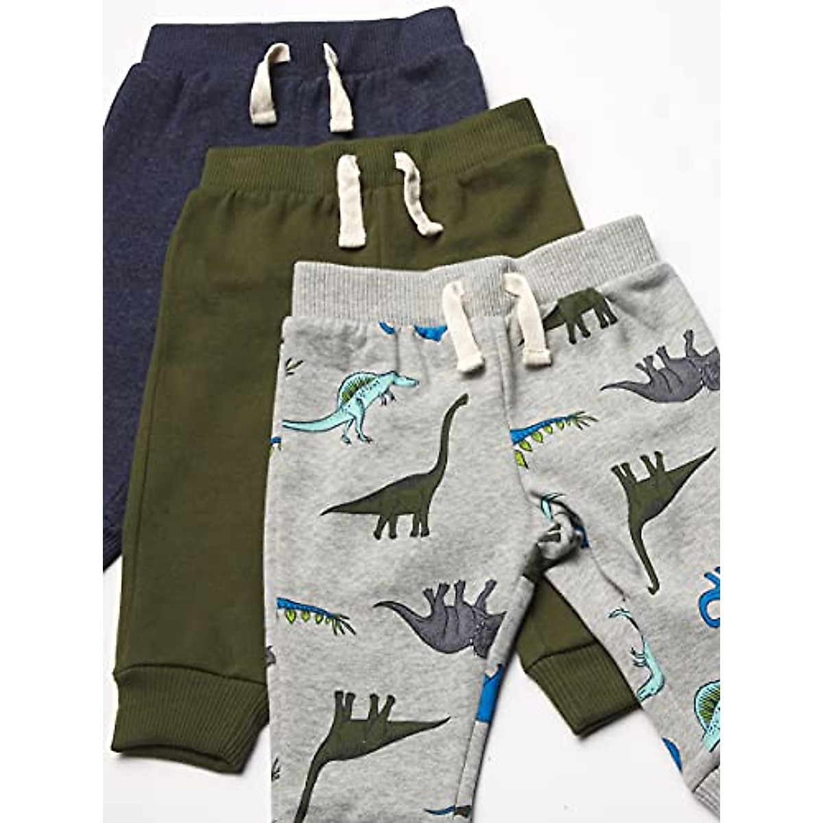 The Children's Place baby boys And Toddler Boy Active Dino Fleece Jogger 3-pack Sweatpants, Tidal/Olive/Allover Dino, 3T US