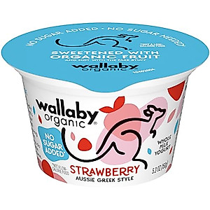 Wallaby Organic Aussie Greek Yogurt, No Sugar Added, Strawberry, 5.3 oz. USDA Organic