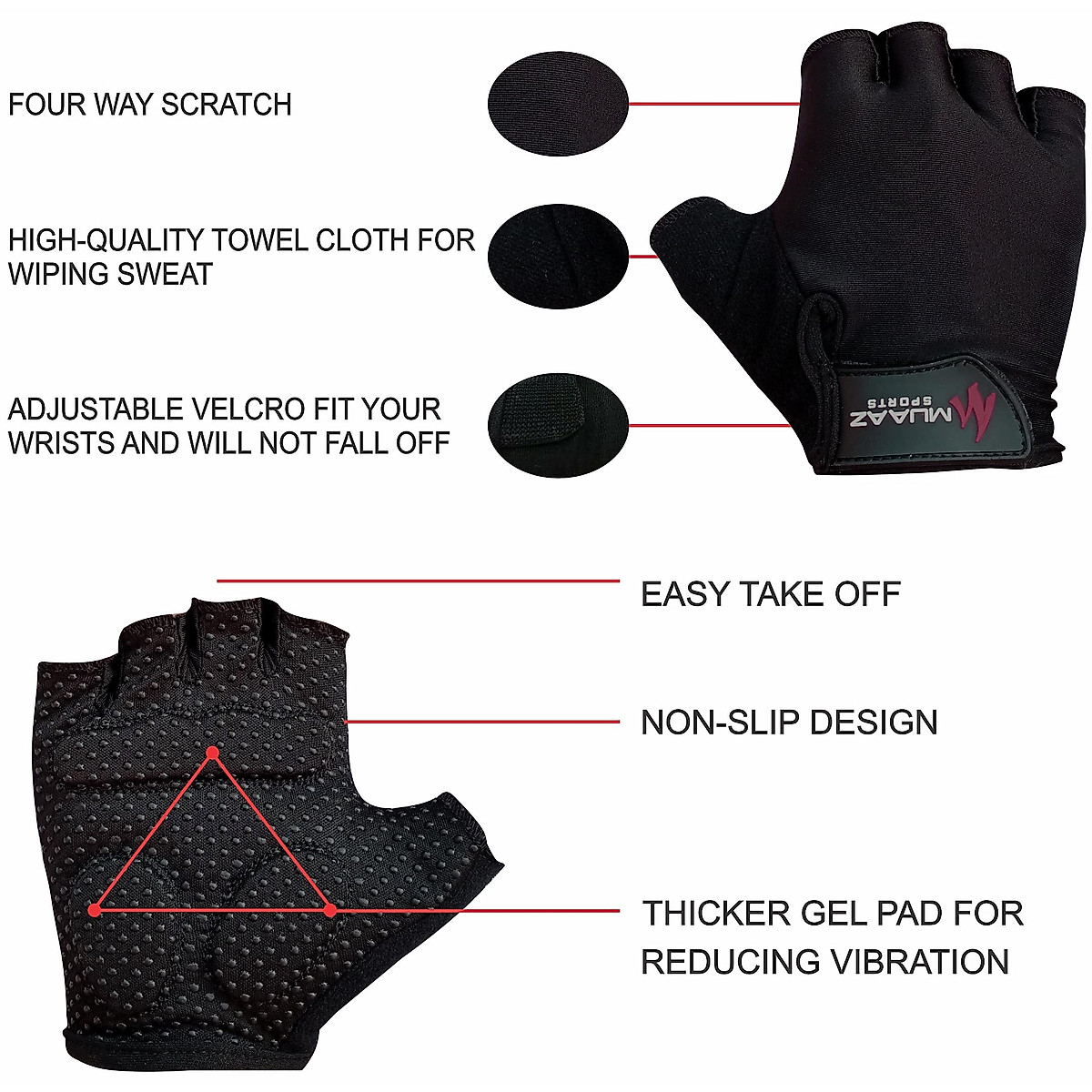 Half Finger Cycling Gloves Bike Gloves Bicycle Gel Padded Fingerless Cycle Gloves (Black, Small