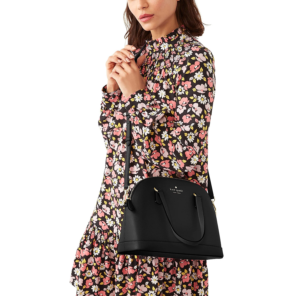 Kate Spade Saffiano Leather Medium Dome Satchel (Black)