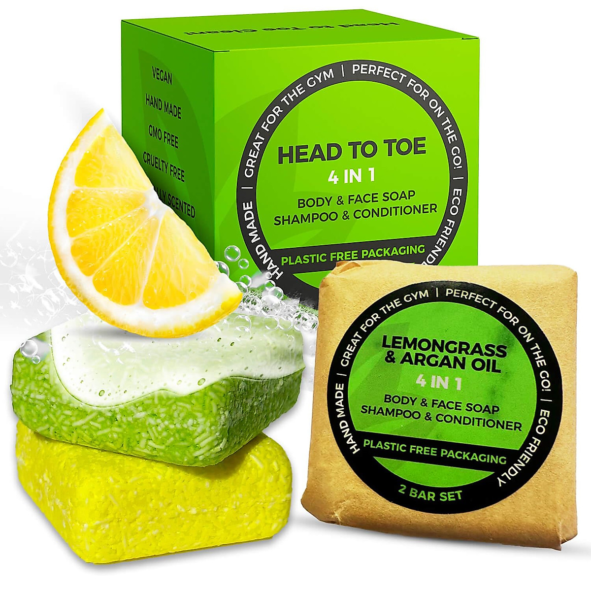 IndulgeMe Solid Shampoo & Conditioner bar- Eco Friendly Hair Care, Tea Tree, Argan Oil, All Natural and Organic, Zero Waste, 3 In 1 Shampoo Conditioner Body Wash, 2 Bars