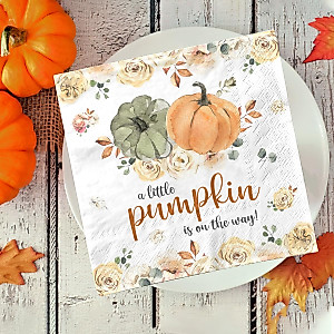 A Little Pumpkin is on The Way 40pcs Napkin Little Pumpkin Baby Shower Party Decorations Fall Pumpkin Floral Boy Girl Disposable Paper Napkin Gender Reveal Party Supplies