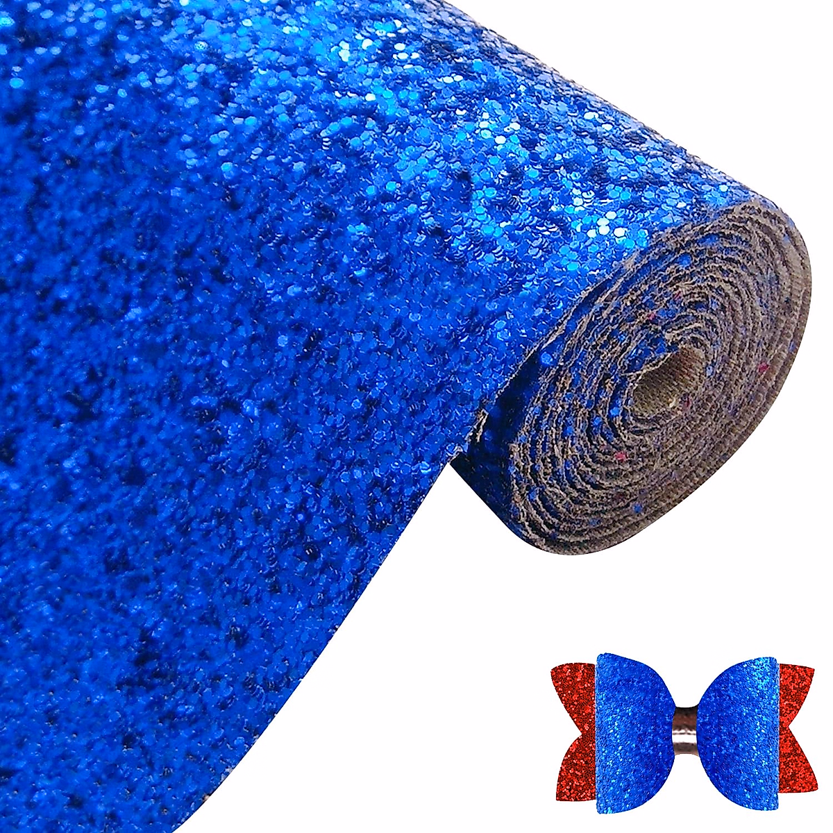 Greatdiy Sparkly Royal Blue Chunky Glitter Fabric Roll 12 x 52 inch Shiny Solid Color Independence Day Faux Leather for Making Earrings Bows Crafts (16013#34)