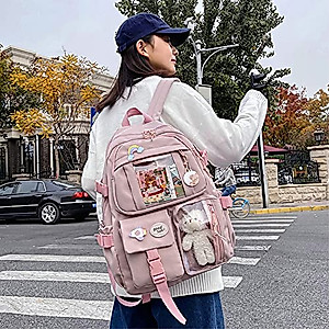 Kawaii Backpack with Kawaii Pin and Accessories Aesthetic Backpack for Girls Japanese School Bag for Teens (pink)