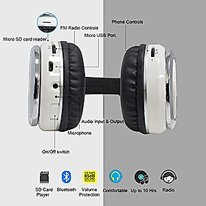 Contixo KB-2600 Wireless Headphones for Kids - Kids Proof 85dB with Volume Limiting - Built-in Microphone - SD Card Slot - Bluetooth Headphones for iPhone/iPad/Smartphones/Laptop/PC (White)