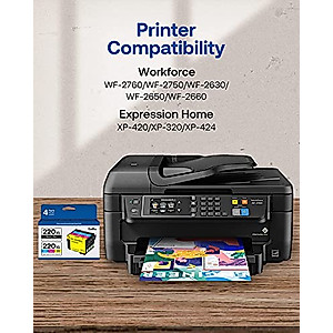 High Yield 220XL Ink Cartridges Remanufactured Replacement for Epson 220 XL Combo Pack Use with WF-2760 WF-2750 WF-2660 WF-2650 WF-2630 XP-424 XP-420 XP-320（ Black Cyan Magenta Yellow 4 Pack）