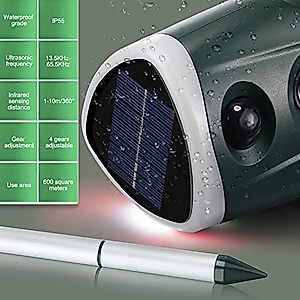 Solar Animal Repeller Ultrasonic Repellent Alarm Sound Cat Deterrent Multi Modes Mole Repellent Motion Detection LED Flashing Light to Repel Dog Raccoon Bird Squirrels Fox Garden Animal Green(4 Pack)