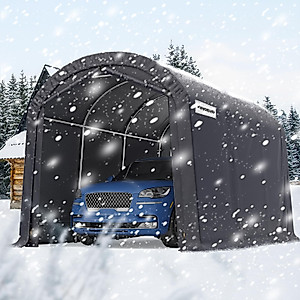 KING BIRD 10' x 15' Heavy Duty Round Style Carport Anti-Snow Car Port Garage Car Tent Car Canopy Outdoor Instant Garage with Reinforced Ground Bars