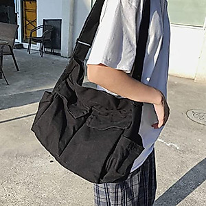 Elolicu Large Capacity Hobo Crossbody Bag, Canvas Messenger Crossbody Bag Travel Shoulder Bag Casual Shoulder Tote Bag