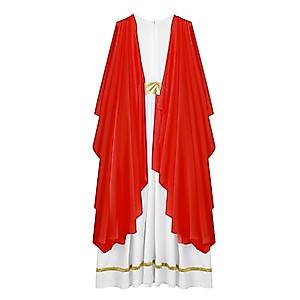 iiniim Kids Girls Ancient Greece Mythos God Costume Halloween Greek Roman Flowy Toga Dress Up Red 16 Years