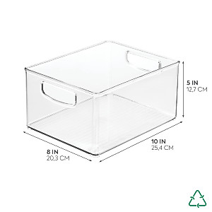 iDesign Recycled Plastic Extra-Large Bin with Easy to Grip Integrated Handles for Kitchen, Fridge, Freezer, Pantry and Cabinet Organization, The Linus Collection, 10” x 8” x 5