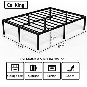 EMODA 18 Inch California King Bed Frames Heavy Duty Tall Metal Cal King Platform with Large Storage Space, No Box Spring Needed, Noise Free, Black