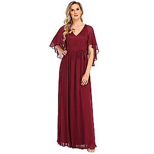 Ever-Pretty Women's Chiffon Maxi A-line Dance Party Dresses Burgundy US14