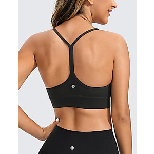 CRZ YOGA Butterluxe Womens Y-Back Racerback Sports Bra - Spaghetti Straps Wireless Scoop Neck Athletic Padded Yoga Tops Black Small