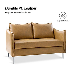 HULALA HOME 53" Faux Leather Loveseat Sofa, 2 Seater Loveseat Couch with Solid Wooden Frame, Modern Small Couches for Small Space with Curved Arms Removable Cushions(Camel)