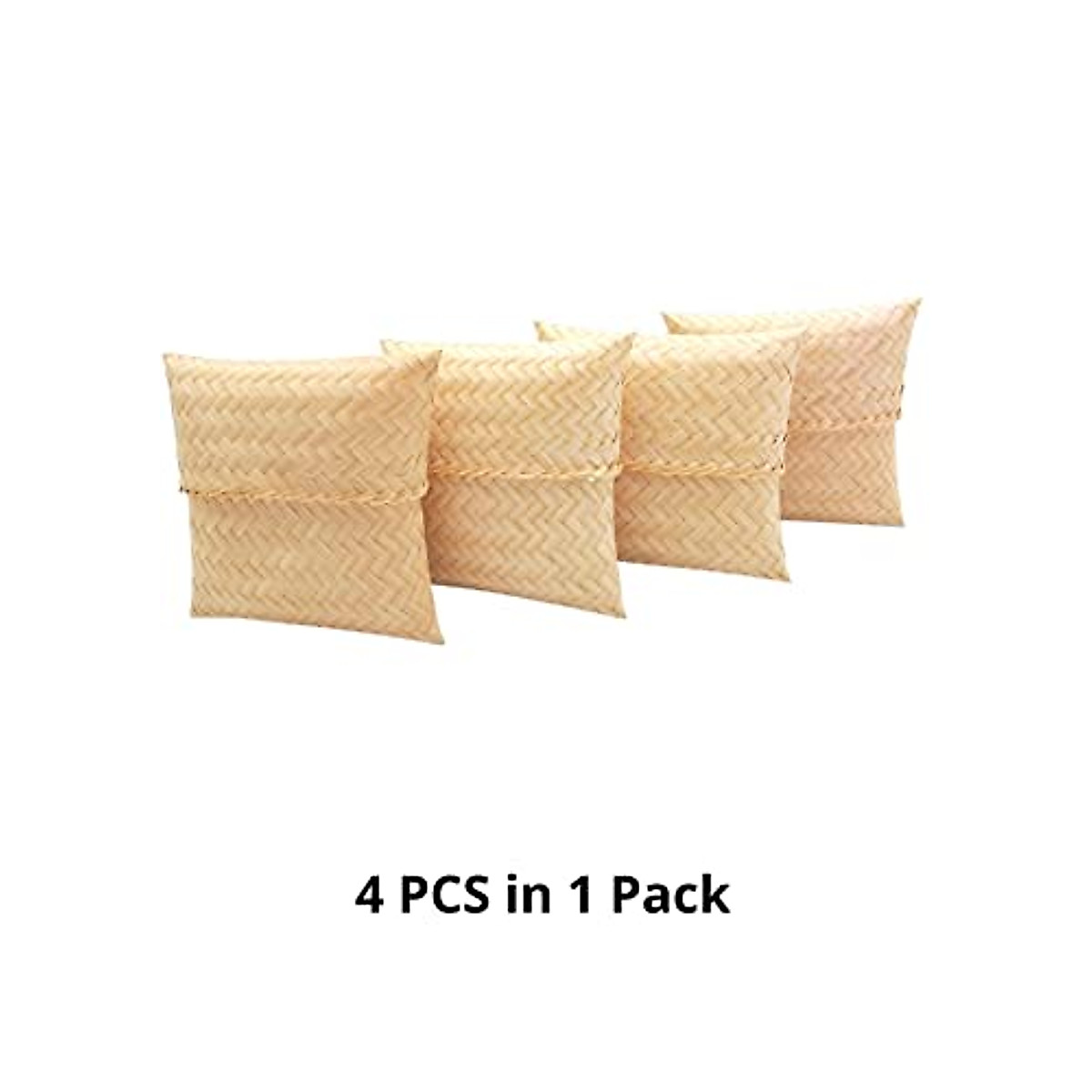 FOREVER 1 – Sticky Rice Basket 4(3.5) x 4(3.5) In., Kratip Bamboo Steamed Sticky Rice Container, Thailand Handmade Serving Basket, Original Bamboo Color, Thai and Laos Flat Kratib for Home, Restaurant