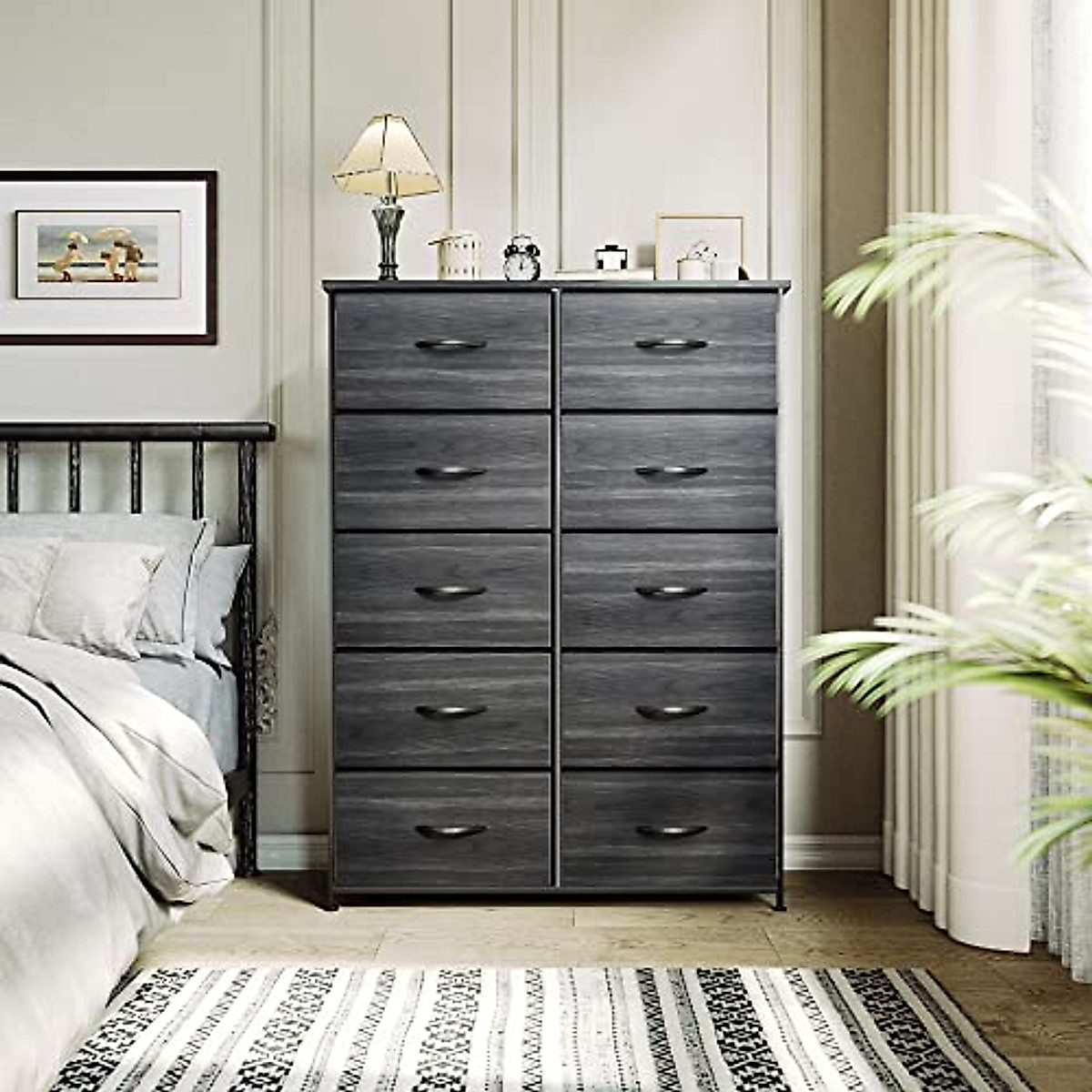 YITAHOME 10 Drawer Dresser - Fabric Storage Tower, Organizer Unit for Living Room, Hallway, Closets & Nursery - Sturdy Steel Frame, Wooden Top & Easy Pull Fabric Bins (Charcoal Black Wood Grain)