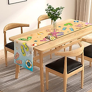 Summer Beach Table Runner Flip Flops Seaside Themed Birthday Seasonal Holiday Party Kitchen Dinning Room Home Decoration (13" x 72")