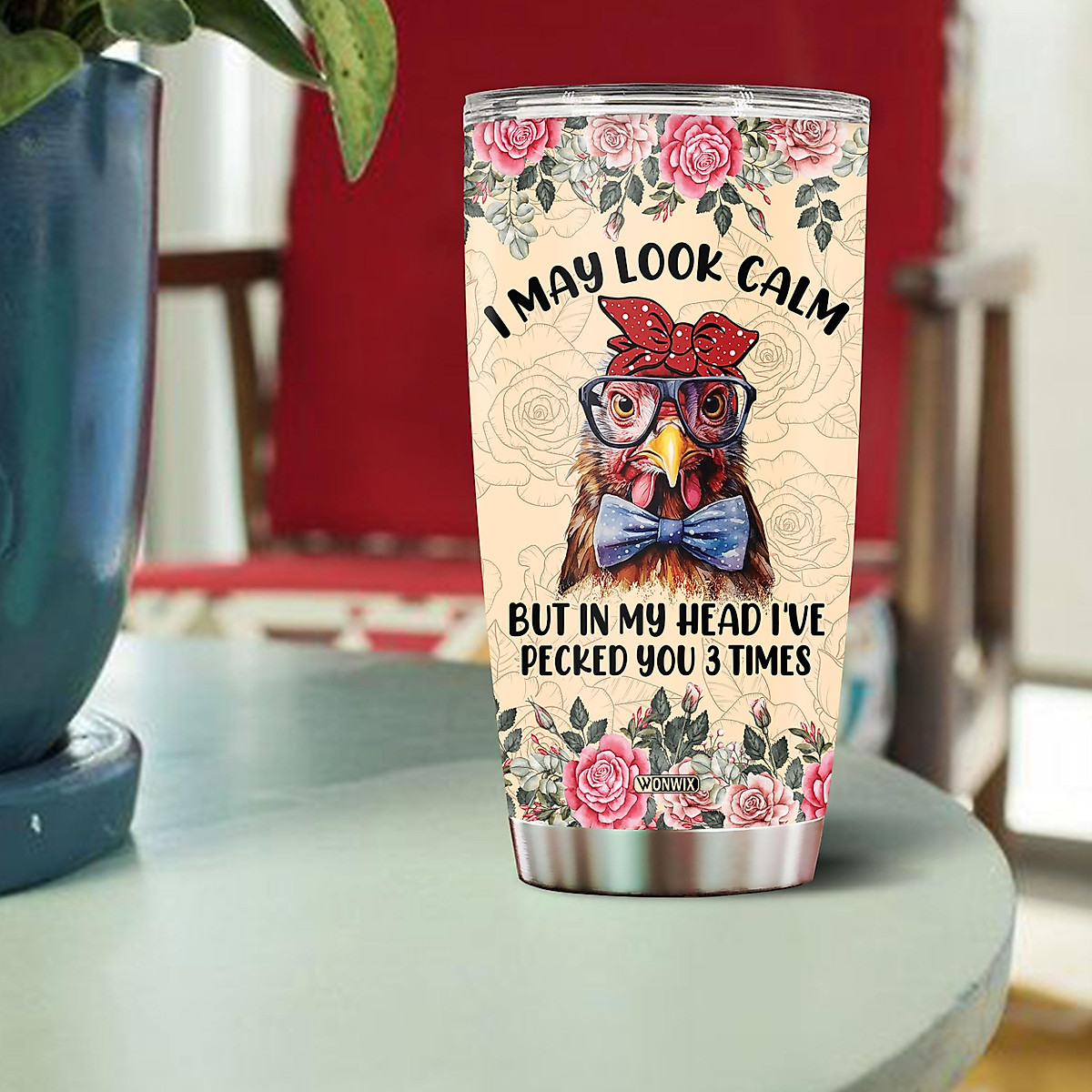 WONWIX Chicken Christmas Gifts Lady Chickens Tumbler Stainless Steel with Lid 20 oz I May Look Calm Water Bottle Coffee Mug Travel Cup Birthday Christmas Gift for Chicken Lovers Her Women