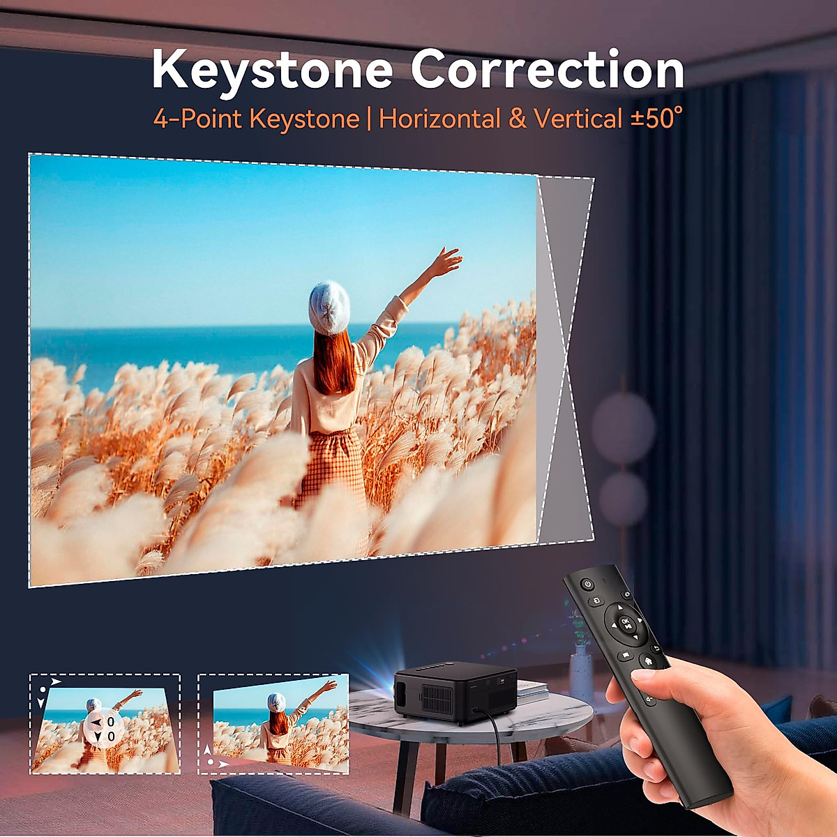 4K FHD WiFi Projector, Bluetooth Projector, 200" Portable Movie Projector, 13000 Lumens 500 ANSI Home Theater Video Projector Compatible with HDMI, USB, Laptop, iOS & Android Smartphone