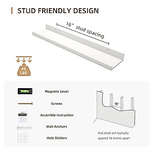 Acovy Picture Ledge Shelf, Wood Floating Shelves Set of 4, 24 inch Picture Ledge Shelves, Photo Ledge Nursery Book Shelves Wall Mounted for Living Room Kids' Room Bedroom, Color White