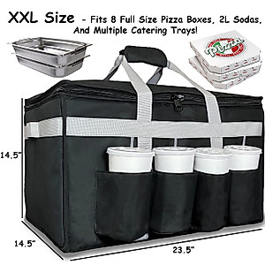 Freshie Insulated Food Delivery Bag with Cup Holders/Drink Carriers Premium, for Drivers of Door Dash, Postmates, Grub Hub, Pizza Bag, Grocery, Beverage, Commercial Quality (XXL)