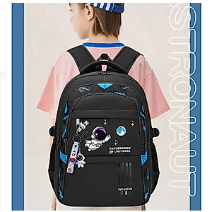 Astronaut Backpack for Boys Teens, Large Capacity School Bag Bookbag for Kids Elementary Middle (Black)