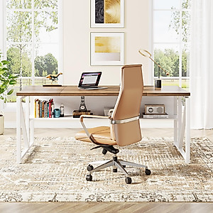 Tribesigns 63 inches Computer Desk with Bottom Storage Shelf Home Office Desk Writing Table for Workstation,Dark Walnut + Steel Leg， Cabinet not Included (Light Walnut, 63-inch-with Shelf)