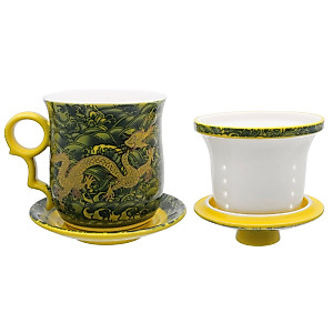 Ameolela Porcelain Tea Cup with Infuser Lid and Saucer Sets - Chinese Jingdezhen Ceramics Coffee Mug Teacup Loose Leaf Tea Brewing System for Home Office