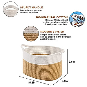 DYD Foldable 3-Piece Cotton Rope Storage Basket, Decorating Living Room, Books, Toys, Blankets, Baby Clothes and Other Home Storage Boxes with Handles