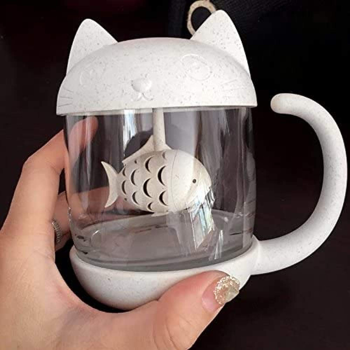 Glass Dog Tea Cup Mug Water Bottle-with Fish Tea Filter Infusion Filter 250ml 12.5X8.6X11.9cm