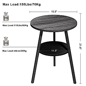INHABIT UNION Round End Table 2 Tier Side Table Small Rustic Vintage Sofa Table for Living Room/Bedroom, with Wooden Boards Storage(Grey)