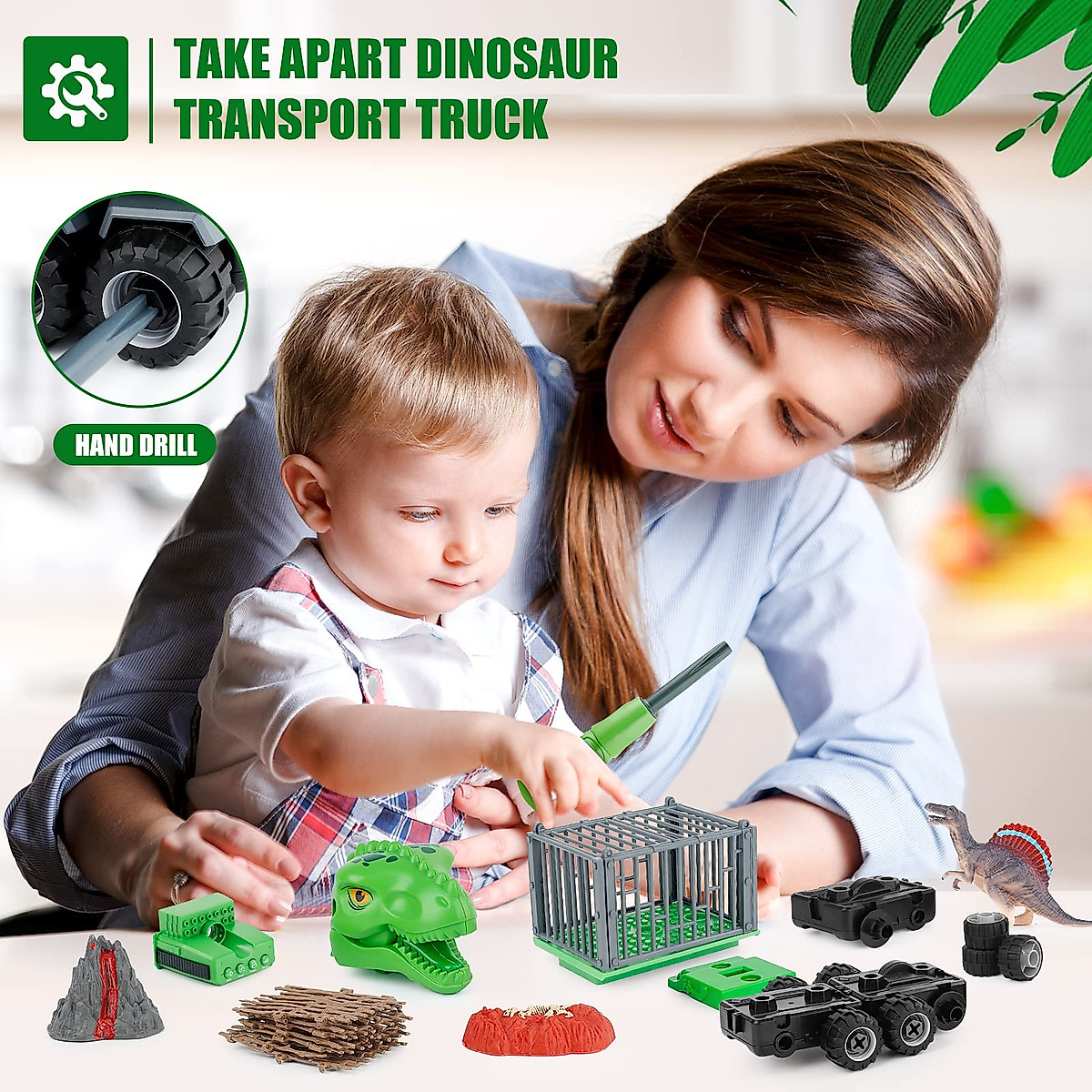 Take Apart Dinosaur Toys for Kids 3-5,STEM Transport Carrier Car Construction Building Set Toys with 4 Dino Figures, 2 Dino Cars & Activity Play Mat, Gifts for 3 4 5 6 7 8 Years Old Boys Girls Kids