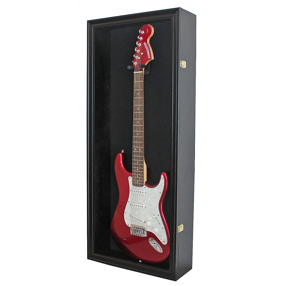 DisplayGifts 42" Electric Guitar Display Case Cabinet Shadow Box with Guitar Hanger Stand, Lockable UV Protection Black Felt interior with Black Frame