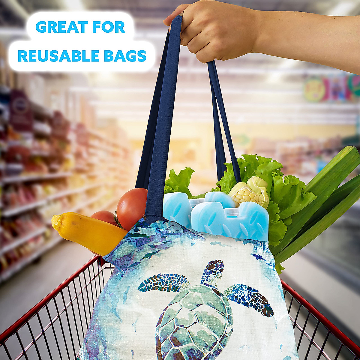 Kona Blue/Ice Ice Packs for Lunch Box - 2 lb Freezer Packs Compatible with Yeti Cooler Bags | Dry Ice Shock Pack, Long-Lasting Reusable Ice Packs for Lunch Bags (10" x 5.5" x 1.5" Pack of 4)