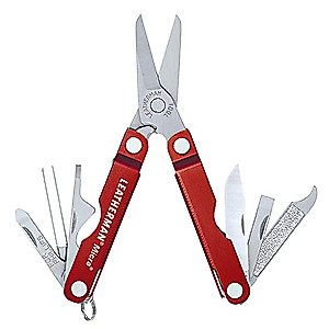 LEATHERMAN, Micra Keychain Multitool with Spring-Action Scissors and Grooming Tools, Stainless Steel, Built in the USA, Red