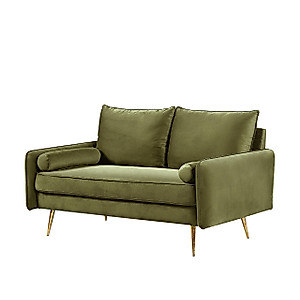 Container Furniture Direct Kent Modern Loveseat, European Style Velvet Living Room Furniture with Tapered Legs, Vintage Flair, and Sleek Design, Love Seat, Olive Green