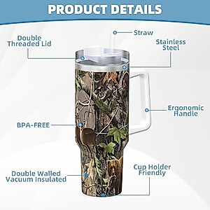 Wildlife Hunting Deer Bear Elk Print Insulated Stainless Steel Coffee Cup 40oz Capacity, Home Office Outdoor