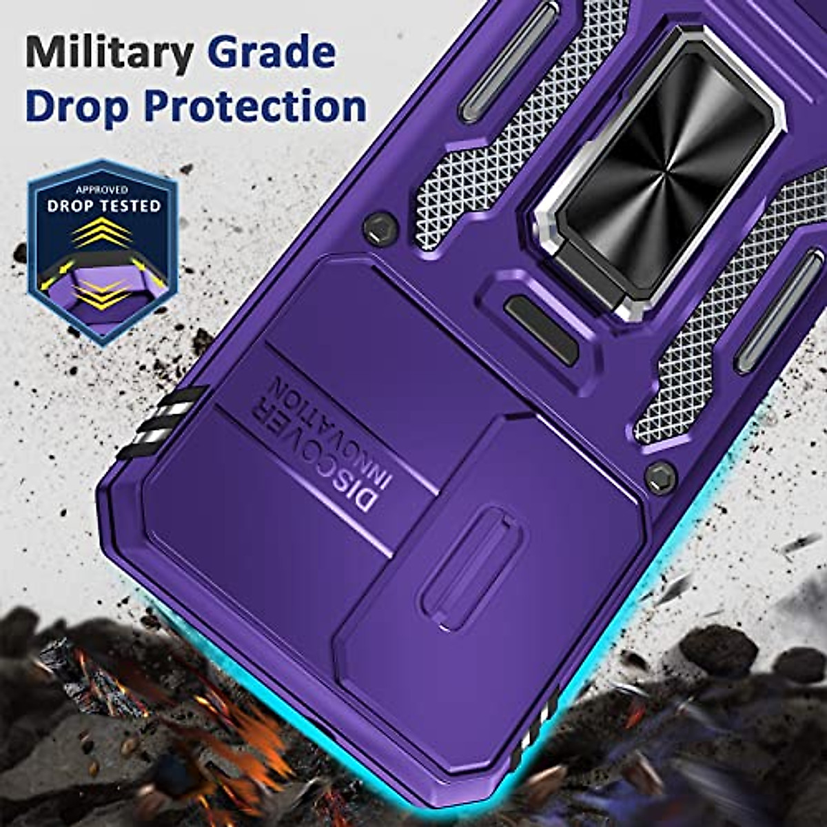 BaHaHoues for Samsung Galaxy S23 Case with Slide Camera Cover for Samsung S23 Case with 360° Rotatable Magnetic Kickstand Ring, Military Grade Shockproof Protective Case for Galaxy S23 5G (Purple)