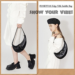 FONETTOS Y2K Saddle Hobo Bag, Women Shoulder Purse Moon Bag Handbag Fashion for Girls