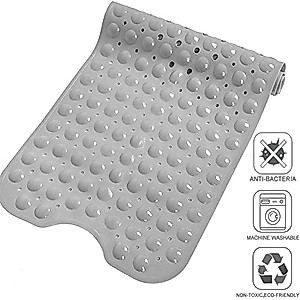 COMUSTER Bathtub and Shower Mats, Extra Long Non-Slip Bath Mat (39" x 16"), Machine Washable Bath Tub Mat for Bathroom(Solid Grey)