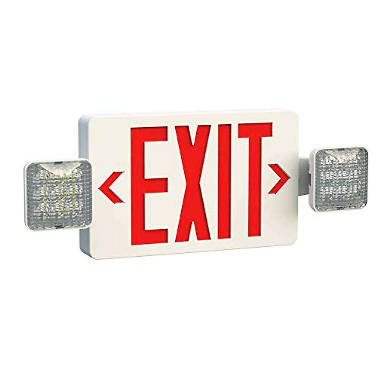 Garrini LED Emergency Light Combo Exit Sign Rectangular Adjustable Lamp 2-Heads UL Certified GC4 for Apartments Hotels Hospitals Offices