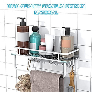 Shower Caddy Bathroom Shower Organizer No Drilling Install with 8 Hooks and Towel Rail Shower Shelf for Inside Shower,Detachable Wall Mounted Shower Shelves for Dorm Bathroom Toilet Kitchen Storage