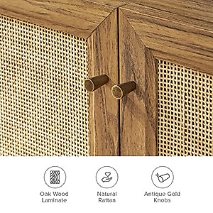 mopio Haylee Farmhouse Boho Sideboard Buffet Accent Storage Credenza, with Natural Rattan Exterior Doors, for Media Console Table (Haylee 2-Door Cabinet, Natural Oak)