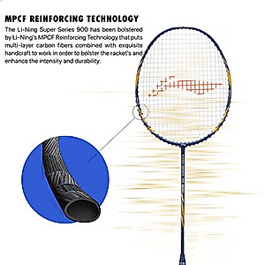 Li-Ning Super Series 900 Carbon Fibre Strung Badminton Racket with Full Racket Cover (Navy/Gold) | For Intermediate Players | 84 grams | Maximum String Tension - 30lbs
