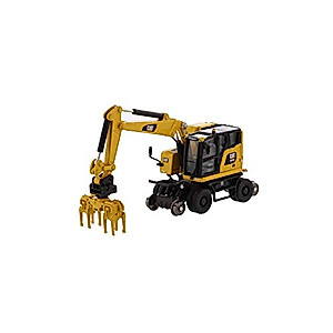 1:87 Caterpillar M323F Railroad Wheeled Excavator, Safety Yellow Color – HO Series by Diecast Masters – 85612 (Comes with 3 Interchangeable Work tools: Ballast Tamper, Rail Clamshell, and Bucket
